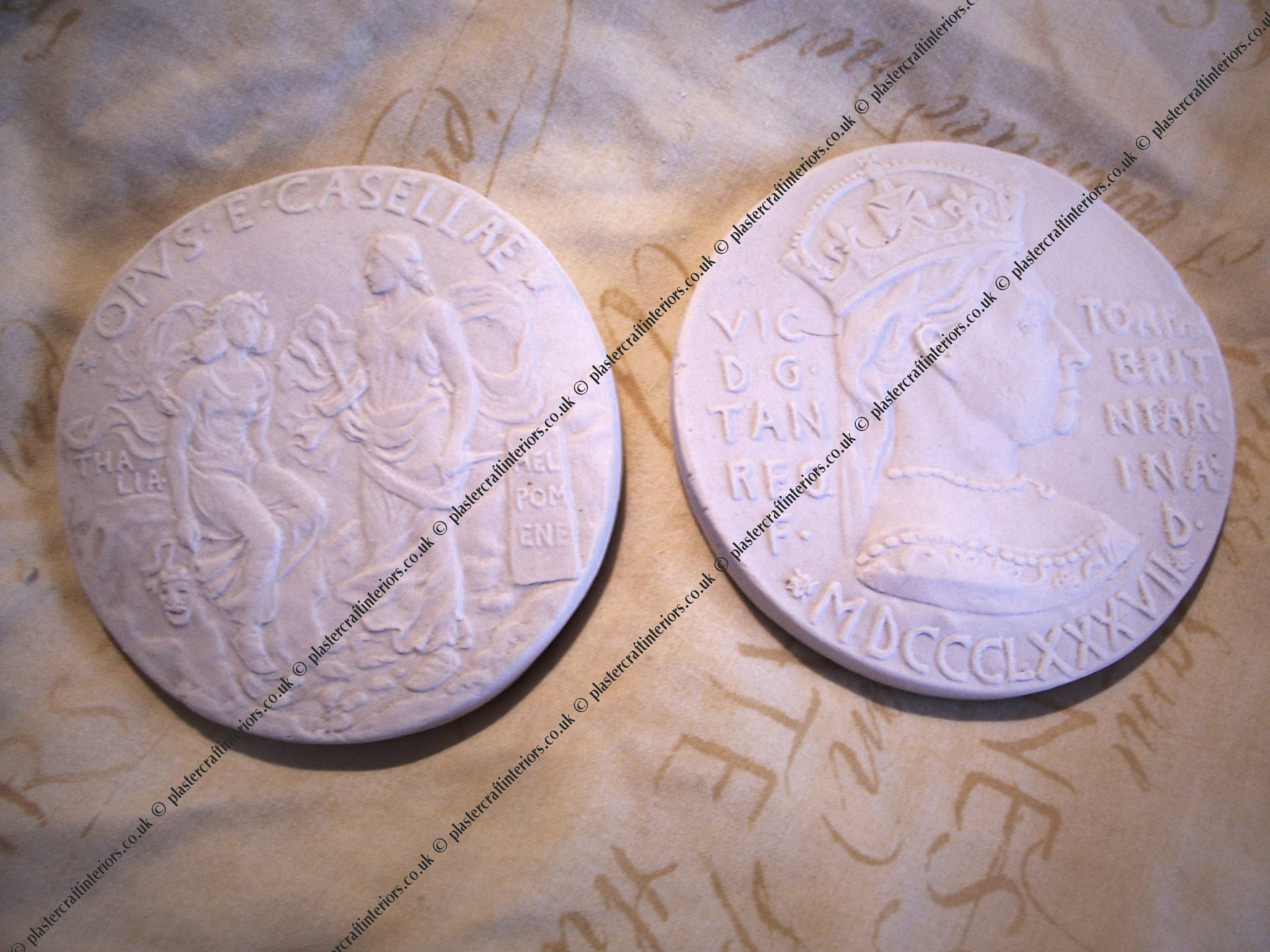 2 Miniature Plaster Large Grand Tour Intaglio Medallion Coins Seals ...
